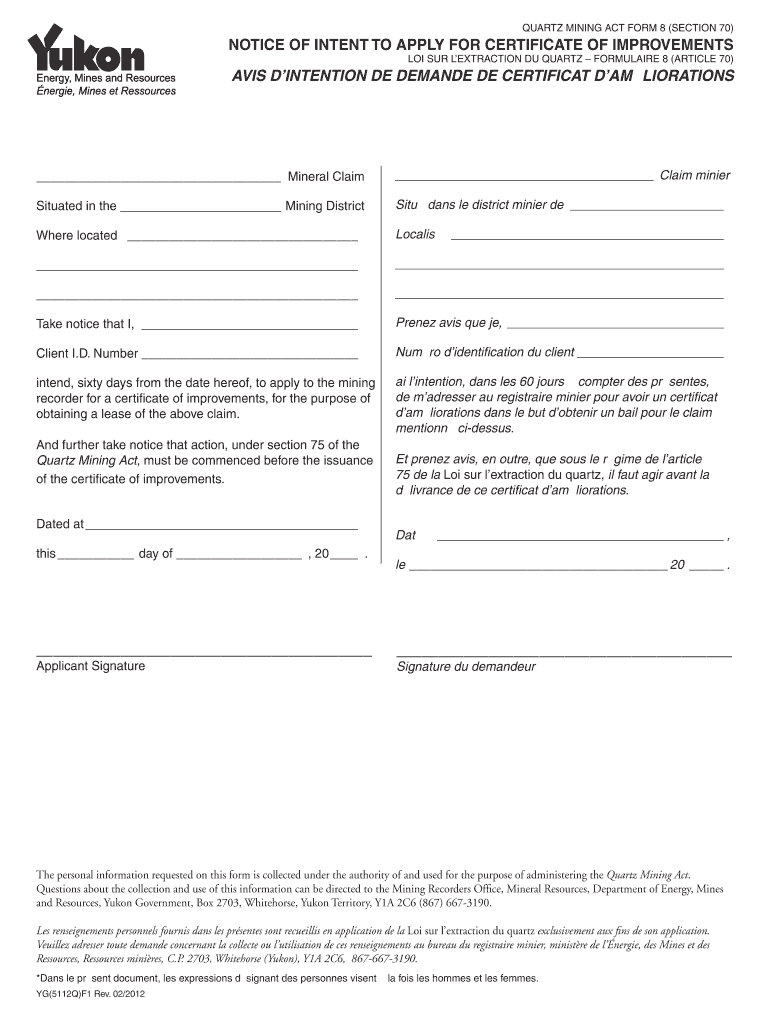 Fillable Online Notice of intent to apply for bcertificateb of improvements avis d bb Fax Email ...