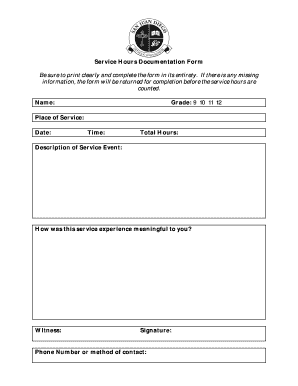 Fillable Online Service Hours Documentation Form Be sure to print ...