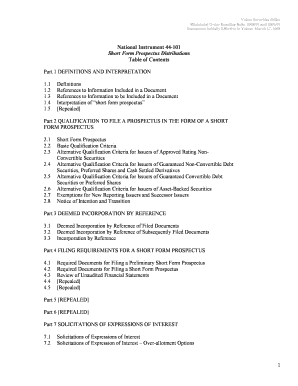 Fillable Online National Instrument 44-101 Short Form Prospectus ...