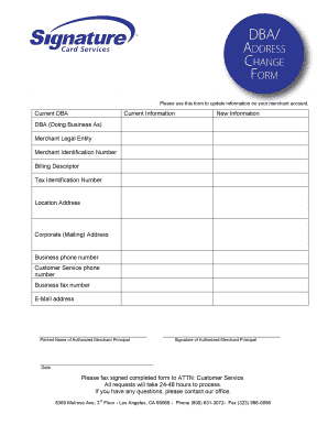 Fillable Online DBA/ Corporation Name Change Form - Signature Card ...