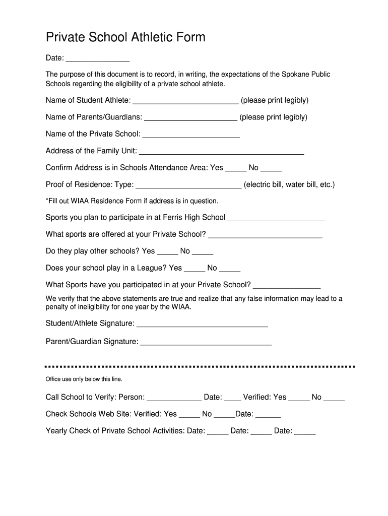 Fillable Online spokaneschools Private School Athletic Form - Spokane Public Schools Fax Email ...