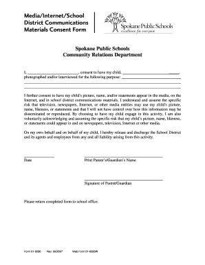 Fillable Online spokaneschools 01-0030 MediaConsentForm.doc - spokaneschools Fax Email Print ...