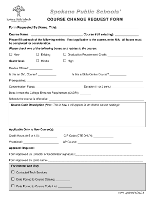 Fillable Online spokaneschools Course Code Change Form - Spokane Public Schools Fax Email Print ...