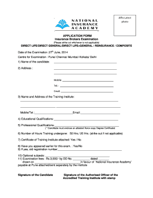 Fillable Online APPLICATION FORM Insurance Brokers Examination ...