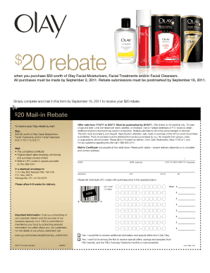 Fillable Online 20 rebate $ when you purchase $50 worth of Olay Facial ...