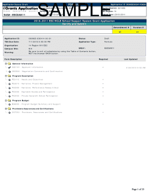 Fillable Online txcc sedl Sample Application, ESC NCLB School Support System - Texas ... Fax ...
