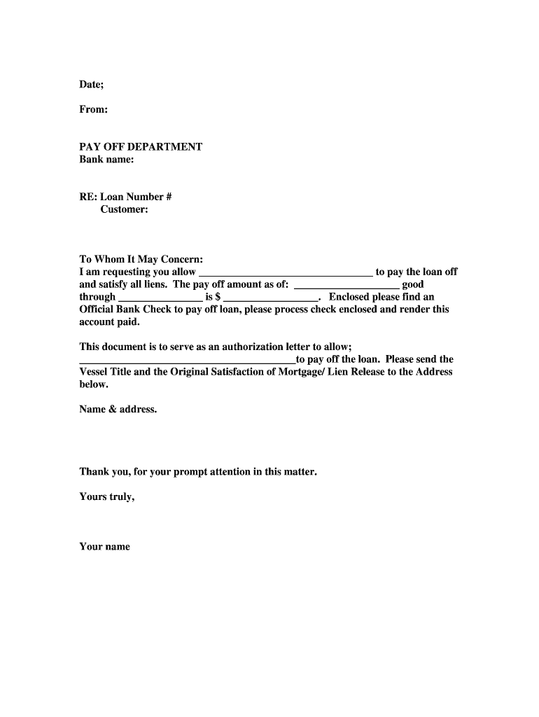 Payoff Letter Template Fill Online Printable Fillable Blank 