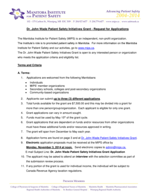 Fillable Online Dr John Wade Patient Safety Initiatives Grant - College of bb Fax Email Print ...