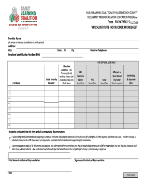 Fillable Online elchc Form ELCHC-VPK 15 (11/17/10) VPK SUBSTITUTE ...