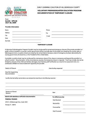 Fillable Online elchc DOCUMENTATION OF TEMPORARY CLOSURE Fax Email ...