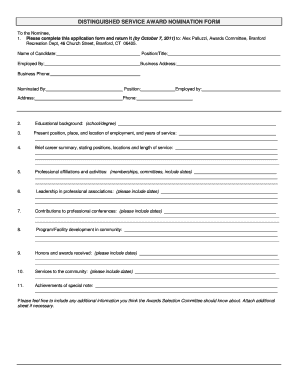 Fillable Online Distinguished service award nomination form ...