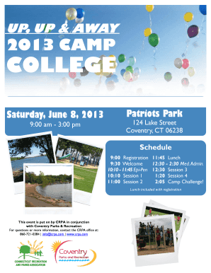 Fillable Online 2013 Camp College Brochure - Connecticut Recreation and ...