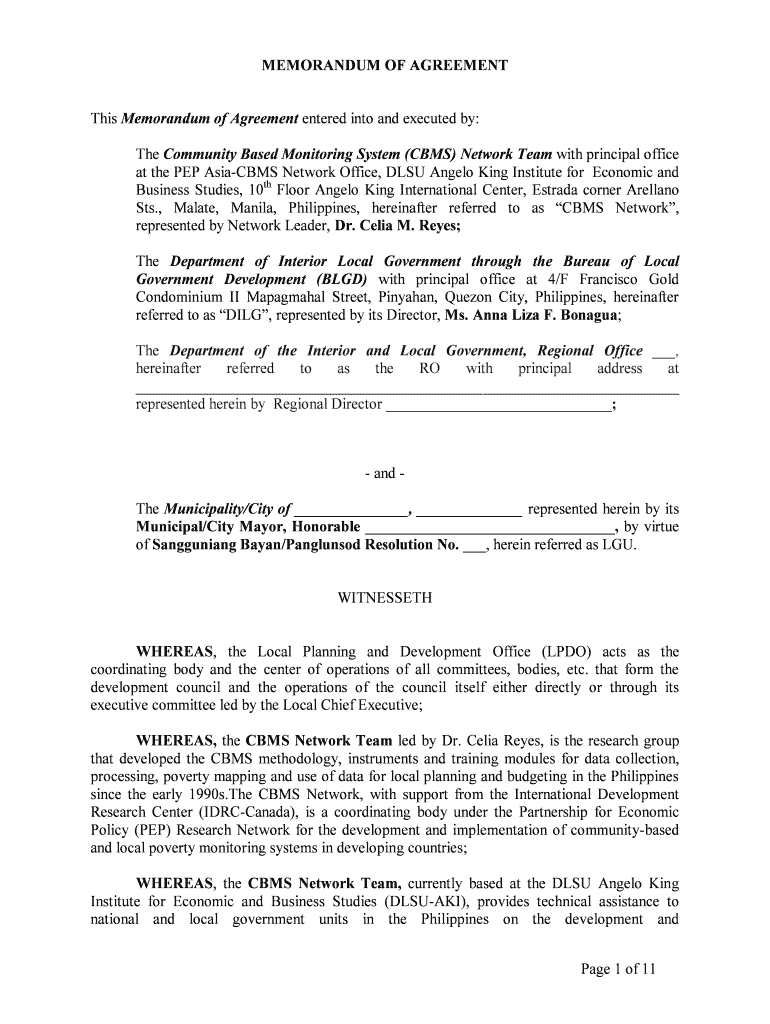 Fillable Online This Memorandum of Agreement entered into and executed ...