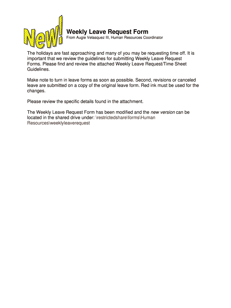 Fillable Online midland Weekly Leave Request Form - midland Fax Email ...