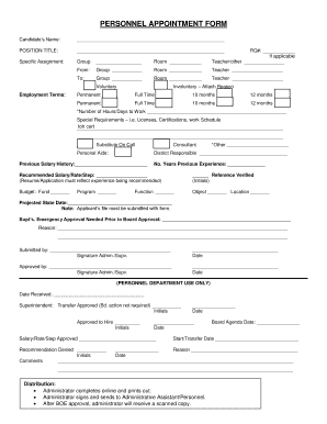 Fillable Online PERSONNEL APPOINTMENT FORM Fax Email Print - pdfFiller