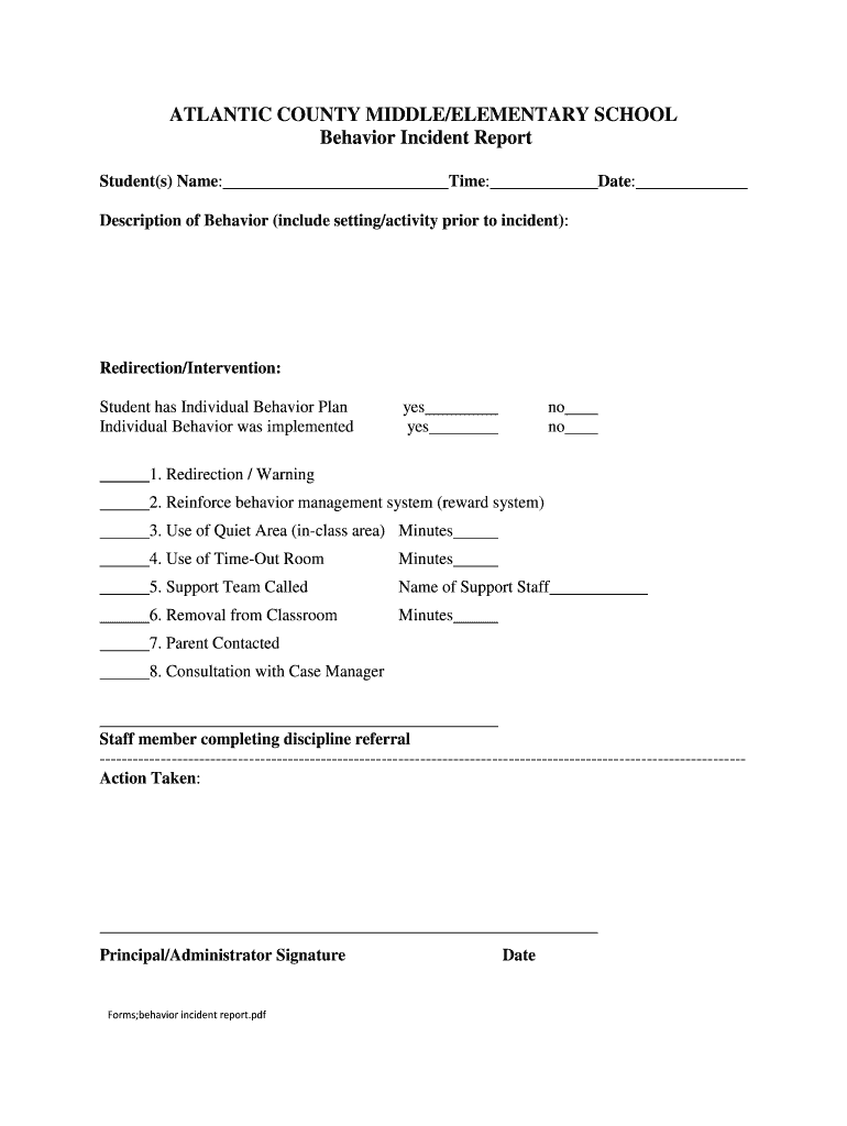 Fillable Online Behavior Incident Report Fax Email Print - pdfFiller