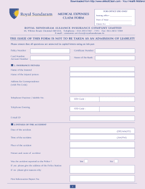 Fillable Online MEDICAL EXPENSES CLAIM FORM - eMediclaim Fax Email ...