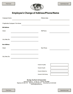 Fillable Online Employee's Change of AddressPhoneName Fax Email Print ...