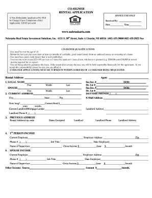 Fillable Online Co-Signer Application - Nebraska Real Estate Investment ...