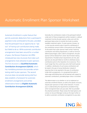 Fillable Online Automatic Enrollment Plan Sponsor Worksheet Fax Email ...