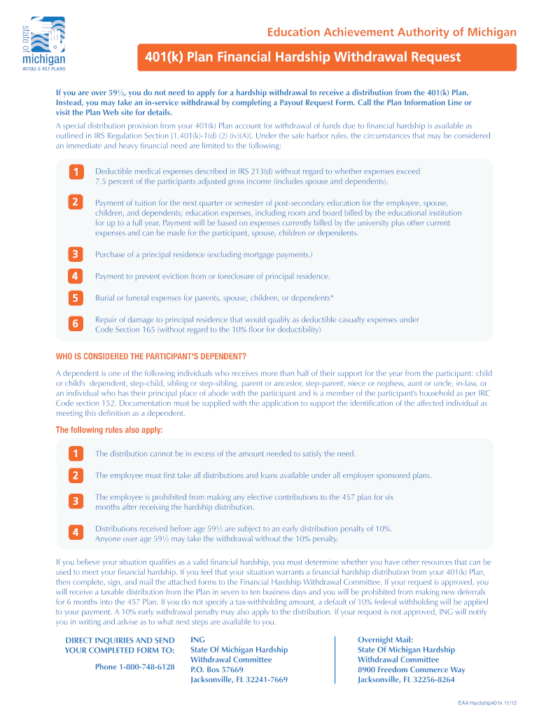Fillable Online 401(k) Plan Financial Hardship Withdrawal Request - State of ... Fax Email Print ...