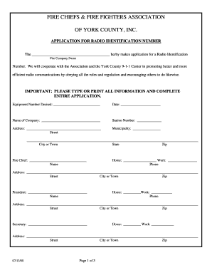 Fillable Online Application For Radio Identification Number - Emergency ...