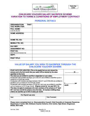 Fillable Online Childcare voucher salary sacrifice scheme variation to terms ... Fax Email Print ...