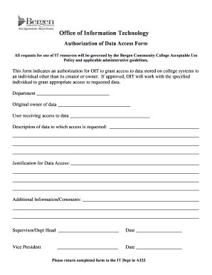 Fillable Online bergen Authorization of Data Access Form Fax Email ...