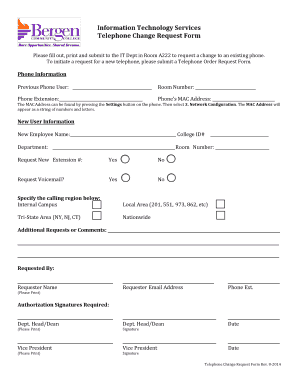 Fillable Online bergen Information Technology Services Telephone Change ...