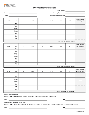 Fillable Online PART-TIME EMPLOYEE TIMESHEETS Fax Email Print - pdfFiller