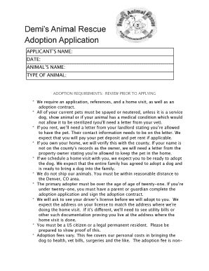 Fillable Online Demi's Animal Rescue Adoption Application Fax Email ...