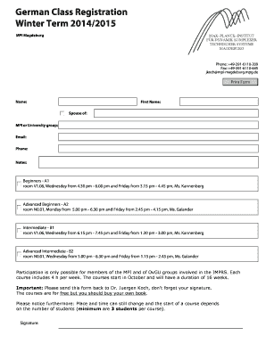 Fillable Online mpi-magdeburg mpg German Class Registration Fax Email ...