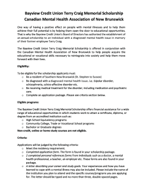 Fillable Online Bayview Credit Union Terry Craig Memorial Scholarship ...