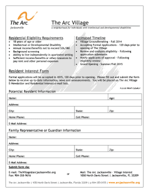 Fillable Online arcjacksonville Resident Interest Form - The Arc ...