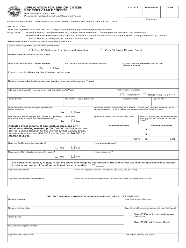 Fillable Online APPLICATION FOR SENIOR CITIZEN PROPERTY TAX BENEFITS ...