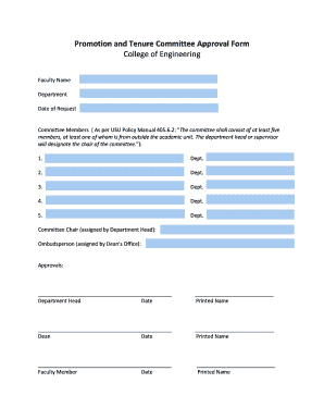 Fillable Online engineering usu Promotion and Tenure Committee Approval Form College of ... Fax ...