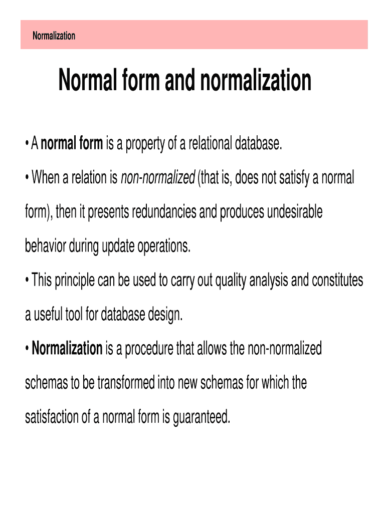 Fillable Online csi ucd Normal form and normalization - csi ucd Fax ...