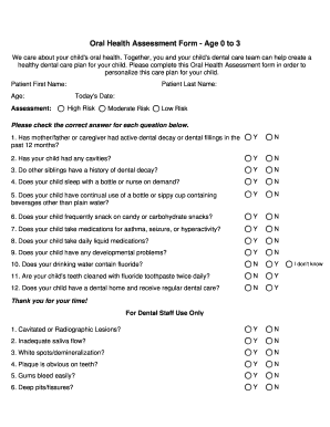 Fillable Online Oral Health Assessment Form - Age 0 to 3 - Christie ...