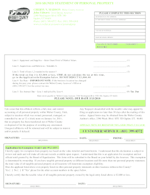 Fillable Online co weber ut 2010 SIGNED STATEMENT OF PERSONAL PROPERTY ...