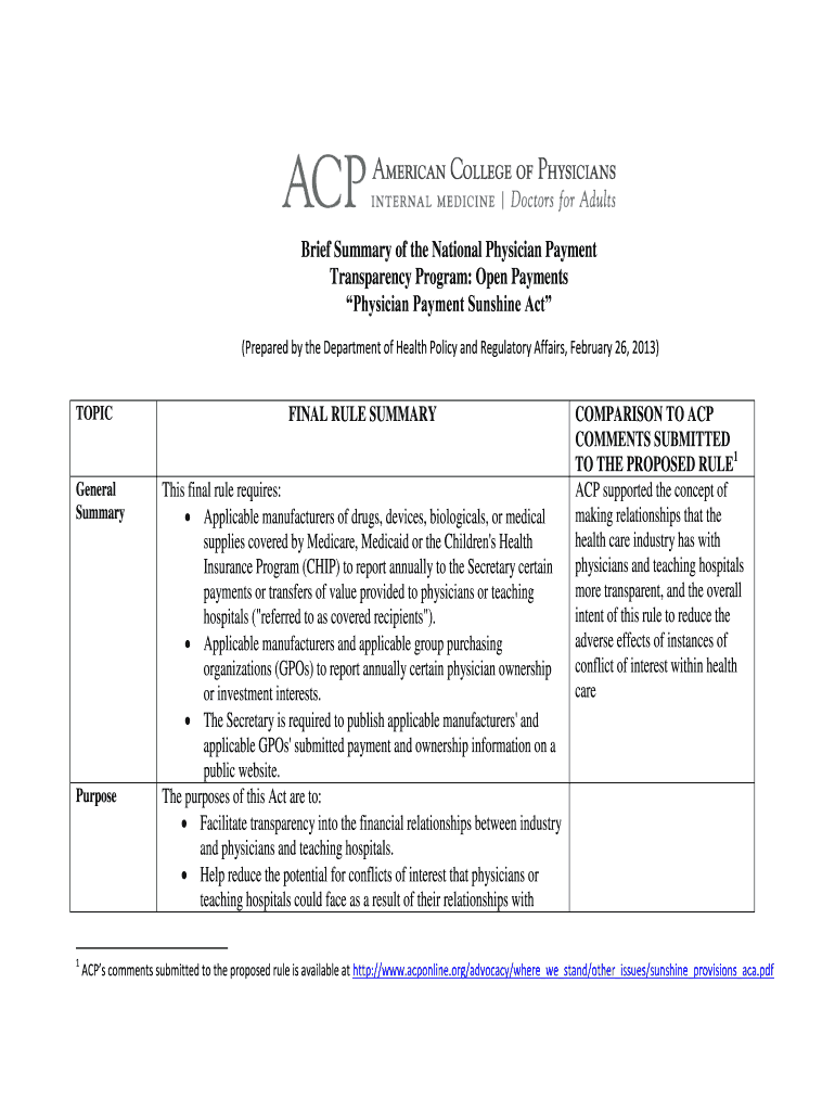 Fillable Online Brief Summary of the National Physician Payment Fax ...