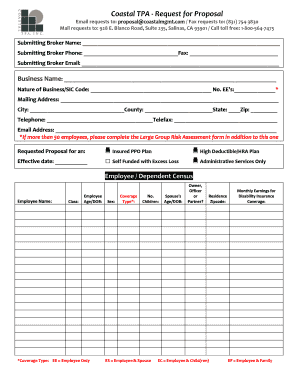 Fillable Online 0000 - Coastal TPA-PPO Request For Proposal, Census ...