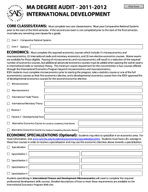 Fillable Online sais-jhu Ma degree audit - 2011-2012 international development - SAIS - sais-jhu ...