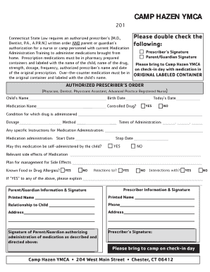 Fillable Online camphazenymca Medication Authorization Form - Camp ...