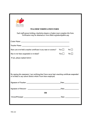 Fillable Online TEACHER VERIFICATION FORM Each staff person holding a ...
