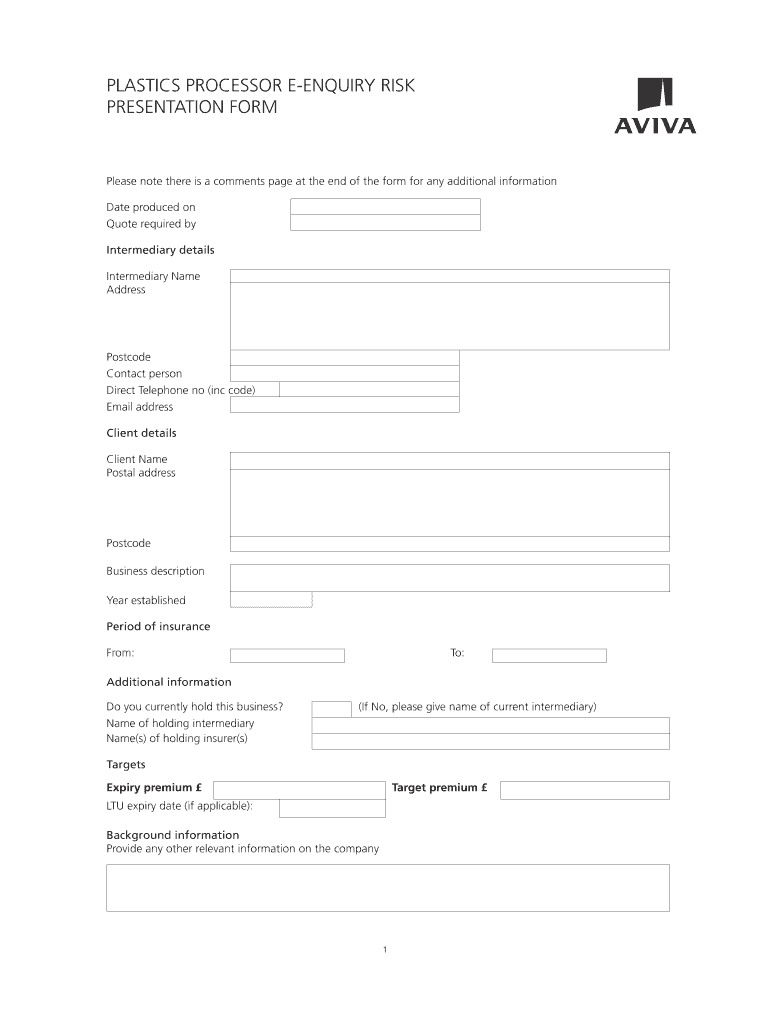 Fillable Online PLASTICS PROCESSOR E-ENQUIRY RISK Fax Email Print - pdfFiller