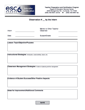 Fillable Online Intern Observation Form - Education Service Center ...