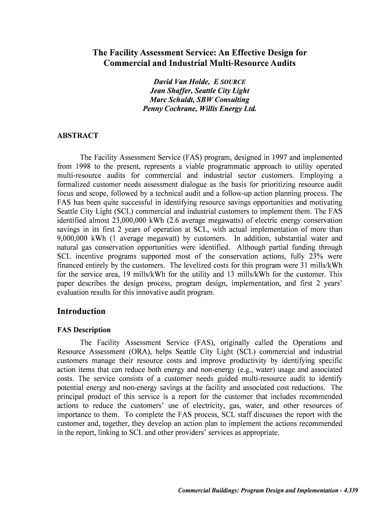 Fillable Online The Facility Assessment Service: An Effective Design ...