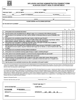 Fillable Online Influenza vaccine administration consent form - Oak ...