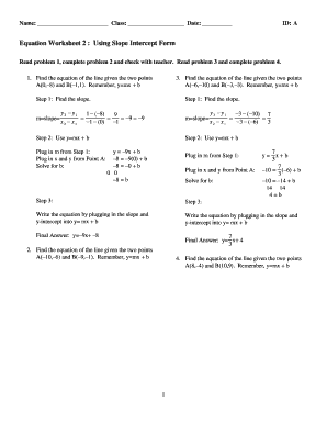 Fillable Online Equation Worksheet 2 Using Slope Intercept Form Fax ...