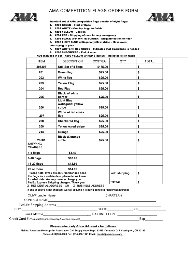 Fillable Online Competition Flags Order Form - American Motorcyclist ...